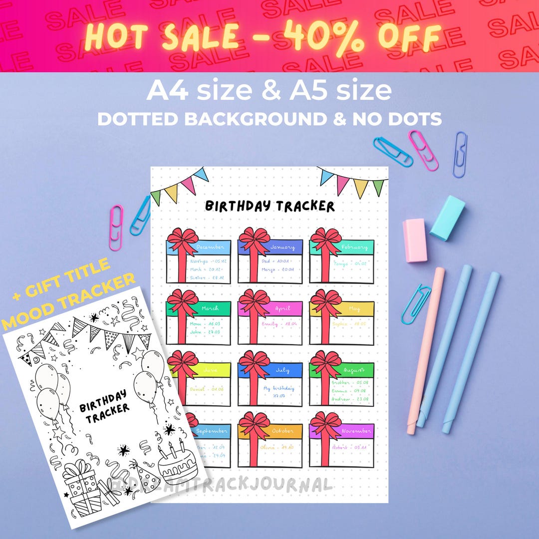 Birthday Tracker PRINTABLE Journal Page Birthday Calendar Birthday ...