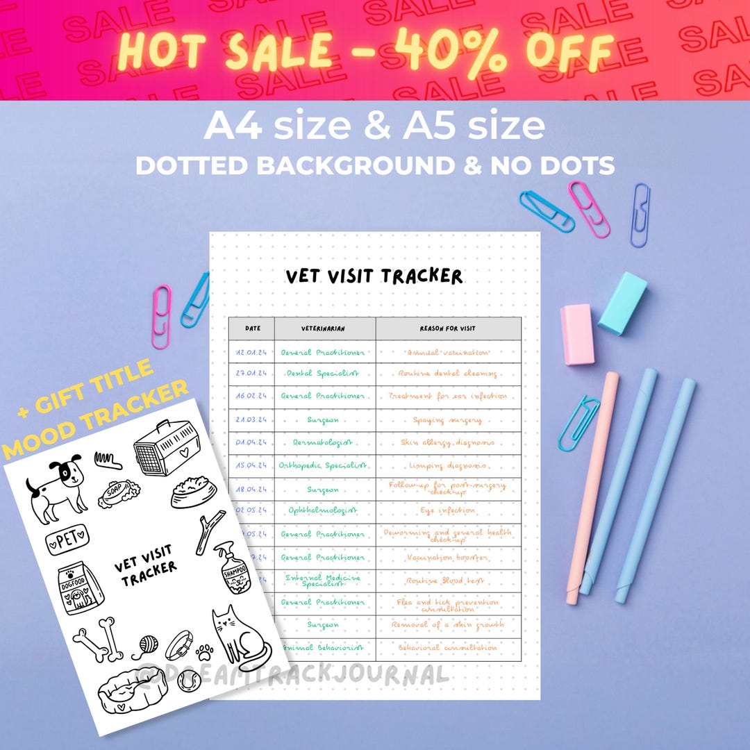Vet Visit Tracker PRINTABLE Journal Page Planner Page Pet Tracker Track ...