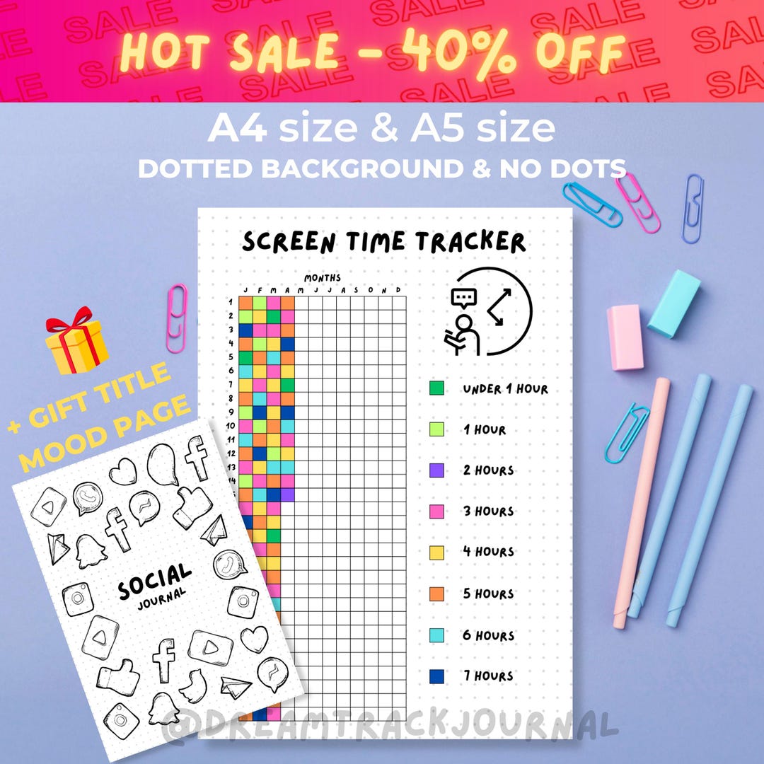 Screen Time Tracker Yearly PRINTABLE Journal Page Planner Page Yearly ...