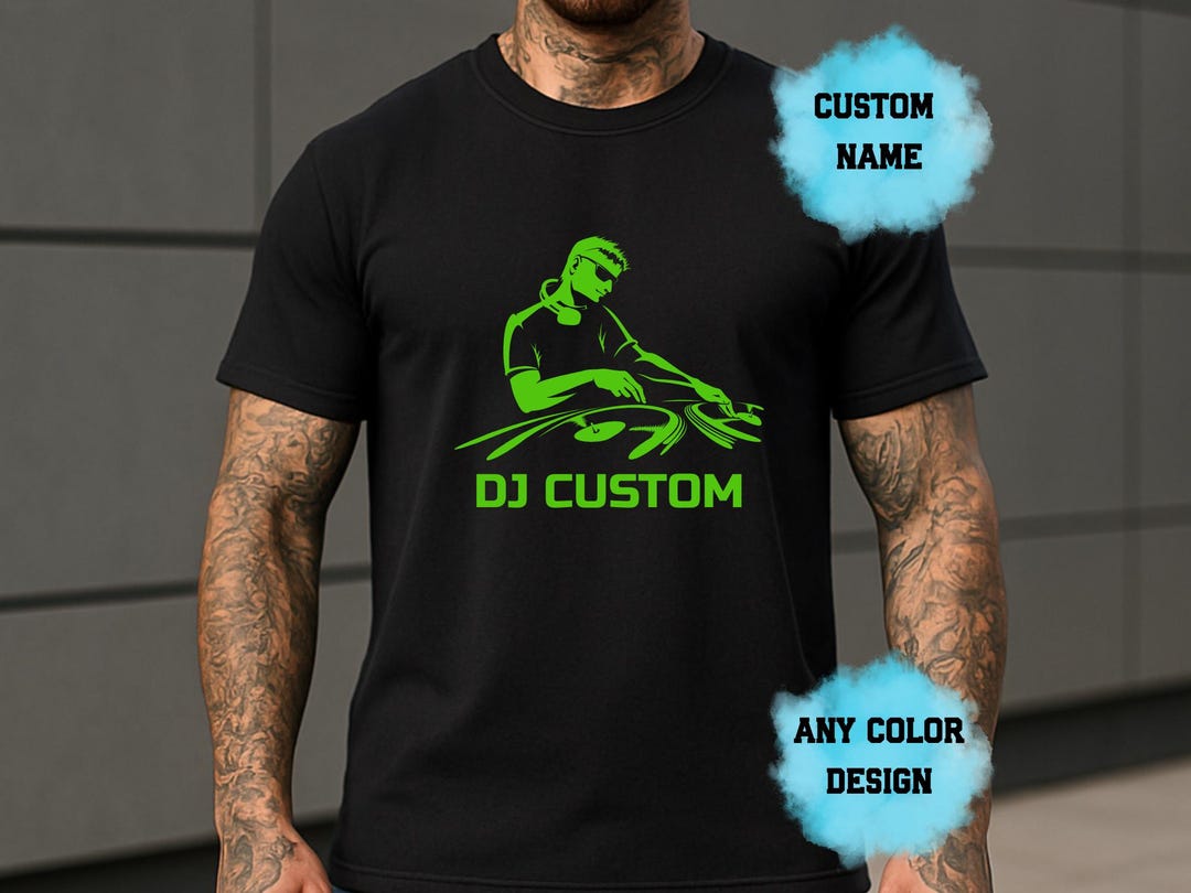 Comfort Colors Custom DJ Name T-shirt, Neon Turntable Disc Jockey Tee ...