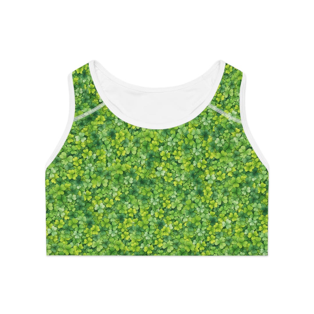 Clover Leaf Pattern Sports Bra | St Patrick's Day Yoga Activewear - Etsy