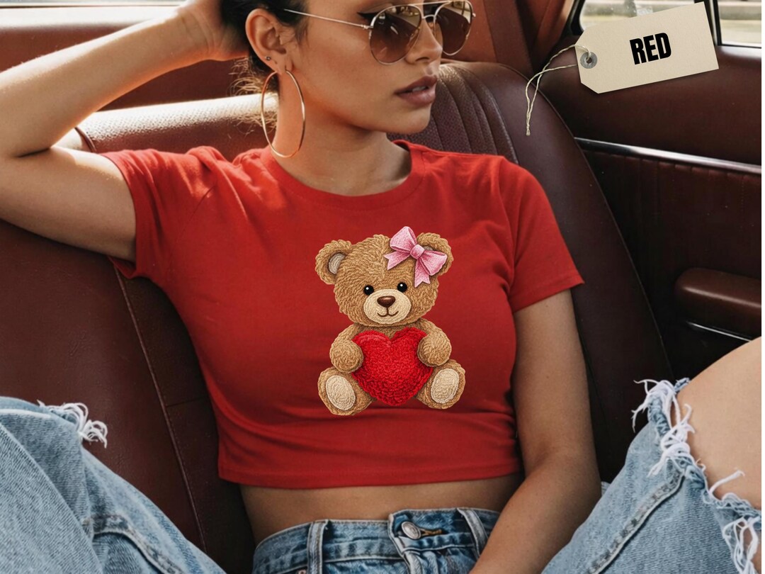 Faux Yarn Teddy Bear Hugging Red Heart Kids Tee | Valentine Baby Tee - Etsy