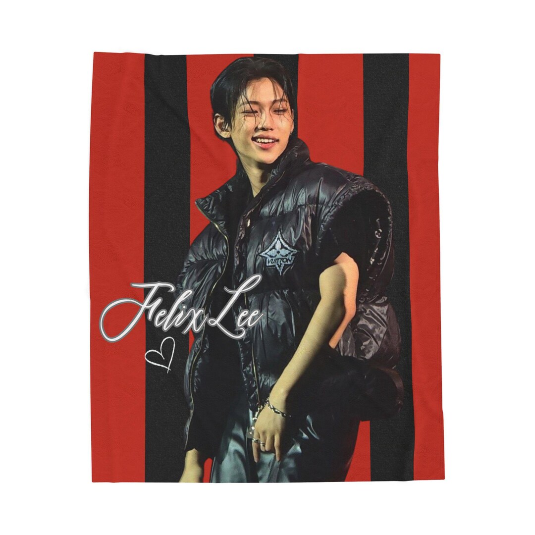 Stray Kids Felix Red & Black Striped Velveteen Plush Blanket, Soft Kpop ...