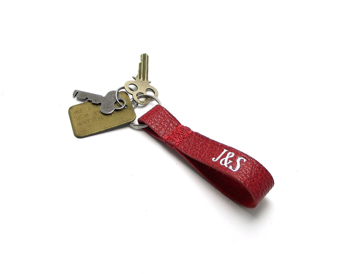 U & I Personalized Leather Key Fob Red Leather Housewarming | Etsy