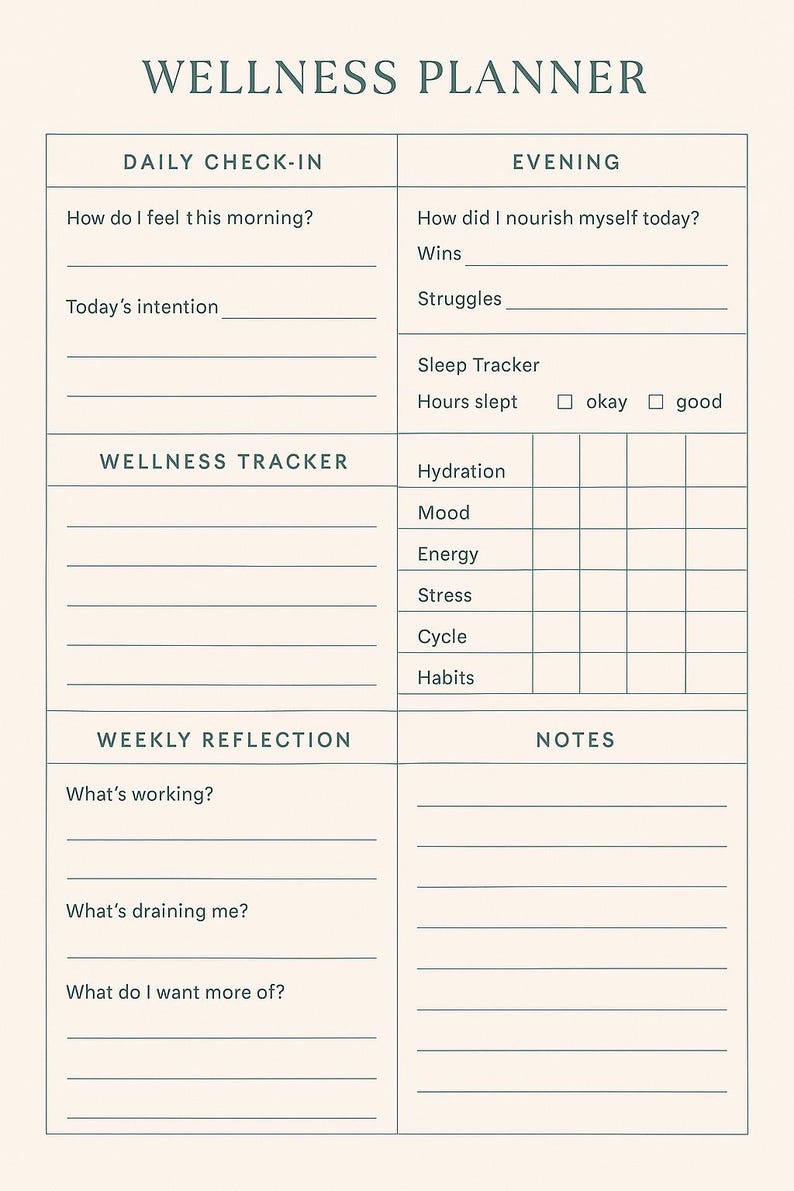 Wellness Journal Printable | Daily Self-care Planner | Fitness, Habit ...