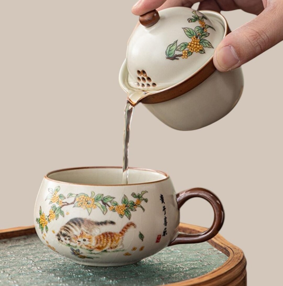Handy Travel Tea Set Portable Retro Cat Design Ceramic Tea Set Perfect ...