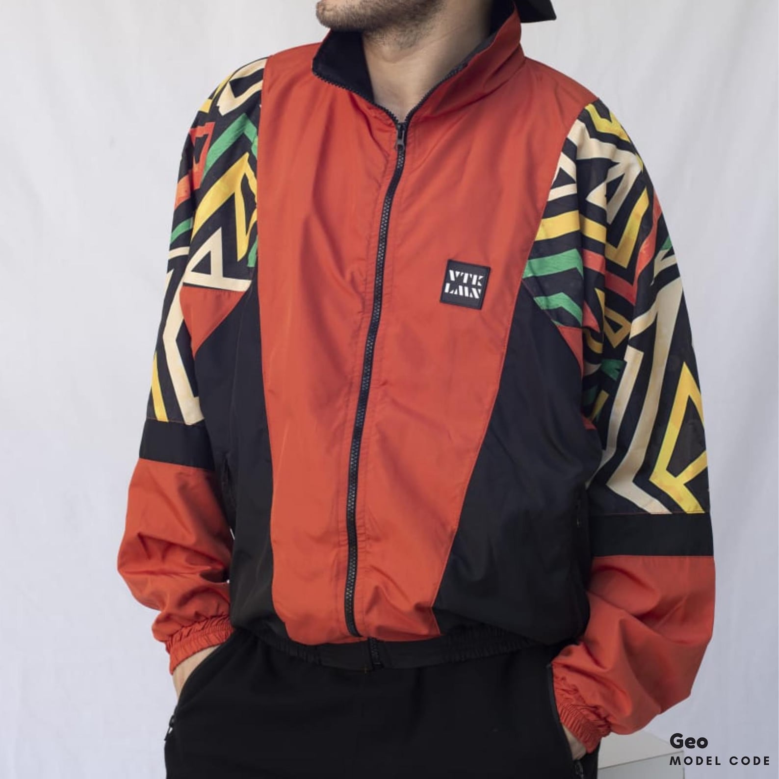 Unisex Vintage 90s Style Brick and Black Color Geo Pattern Bomber ...