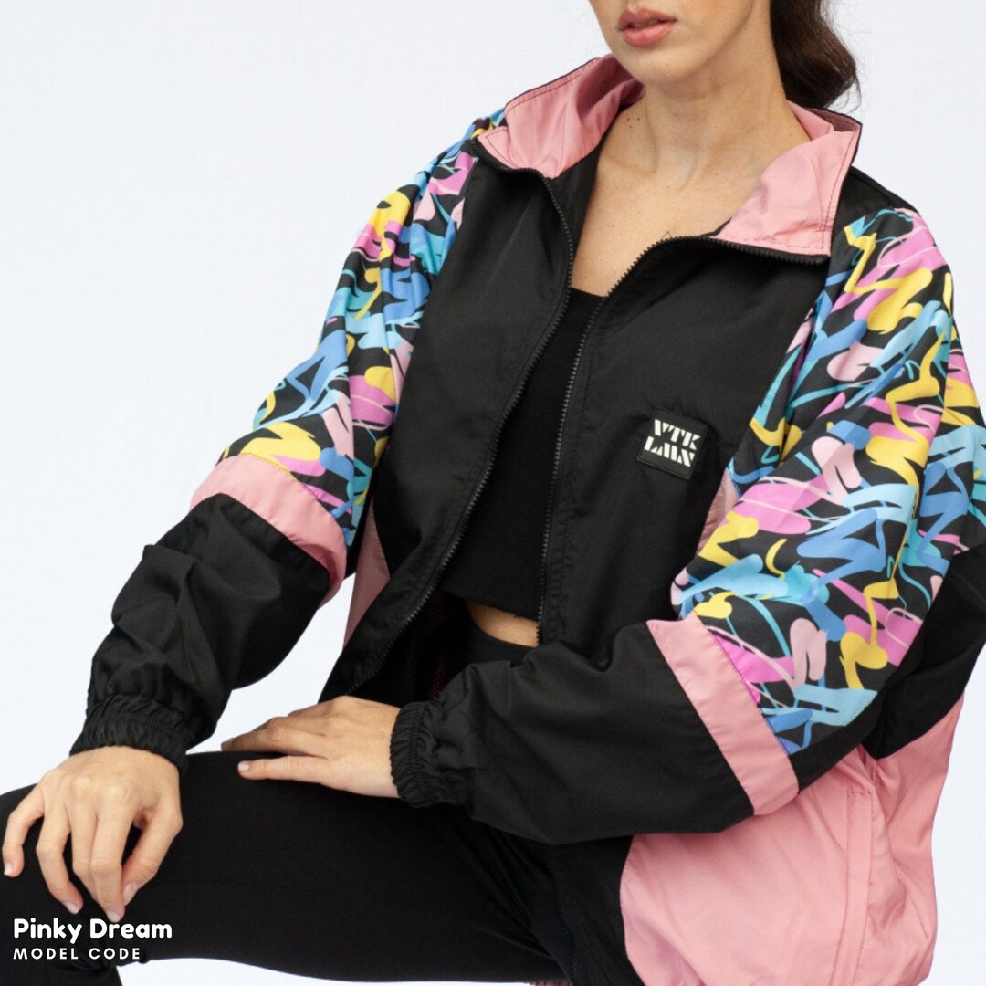 90s Vintage Pink & Black Bomber Jacket Retro Windbreaker - Etsy