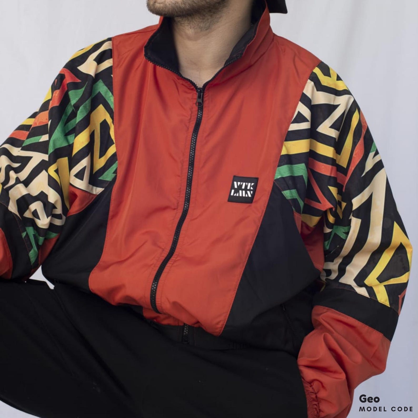 Vintage 90s Geo Pattern Bomber Jacket Retro Windbreaker - Etsy
