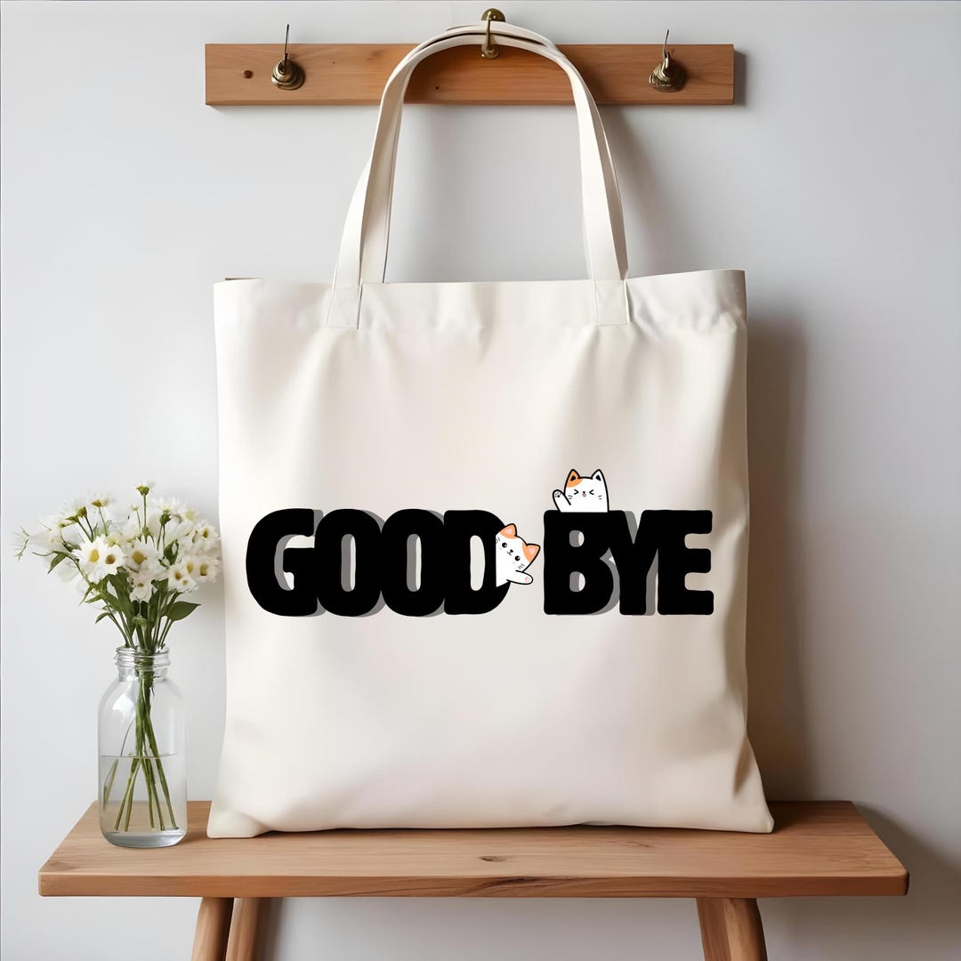 Goodbye Cat PNG Design – Cute Farewell Text With Playful Cats, Tote Bag ...