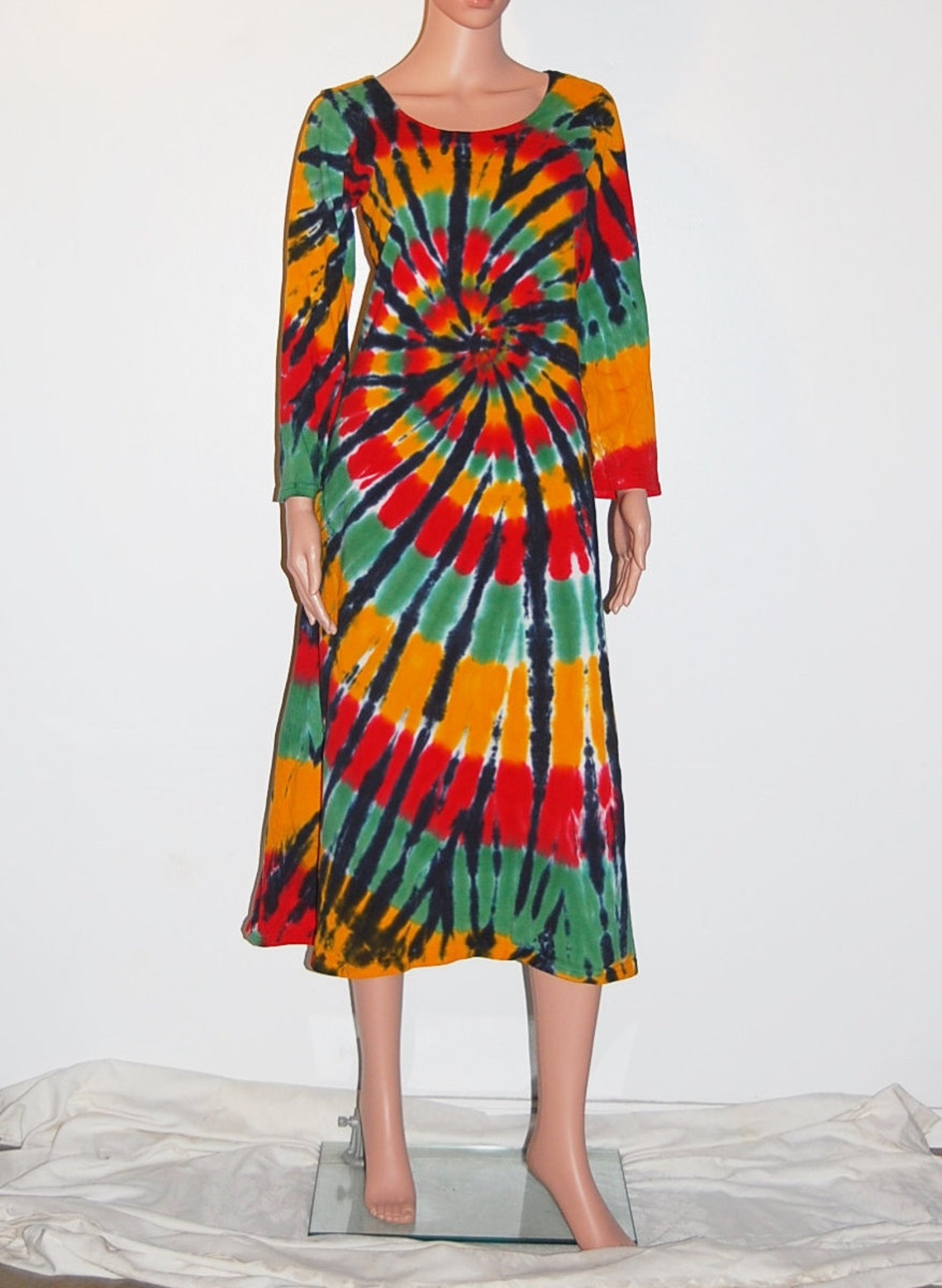 Rasta Tie Dye Dress Womens Rasta Spiral Tye Dye Long Etsy