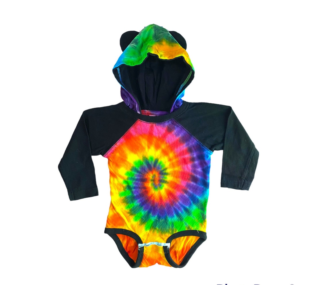 TIE DYE Dancing Bear Bodysuit Rainbow Pinwheel Spiral Swirl Romper ...