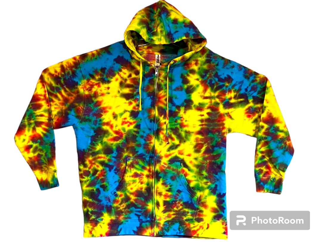 Tie Dye Zip Hoodie Psychedelic Neon Blotter Scrunch Art Handmade Zipper