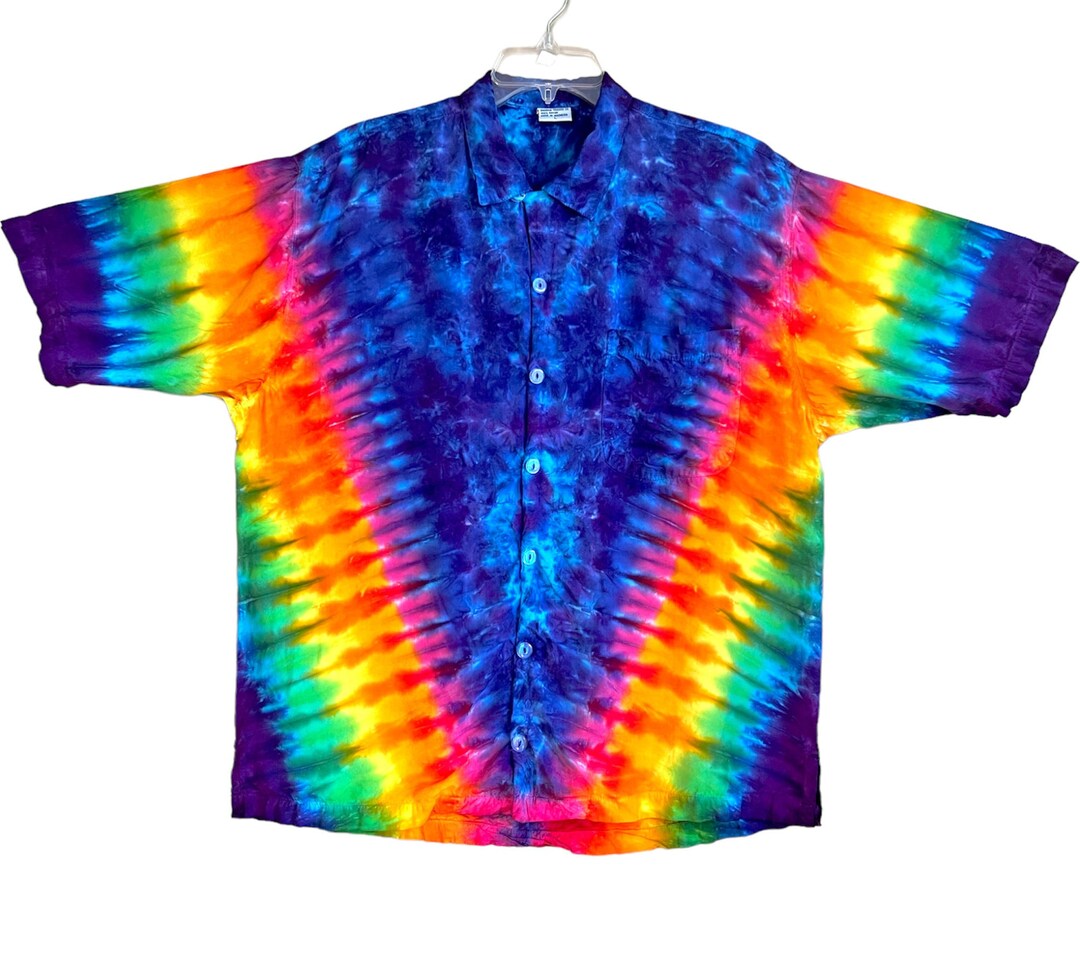 Tie Dye Button Down Dress Shirt Psychedelic Rainbow Pinwheel V & Lapis ...