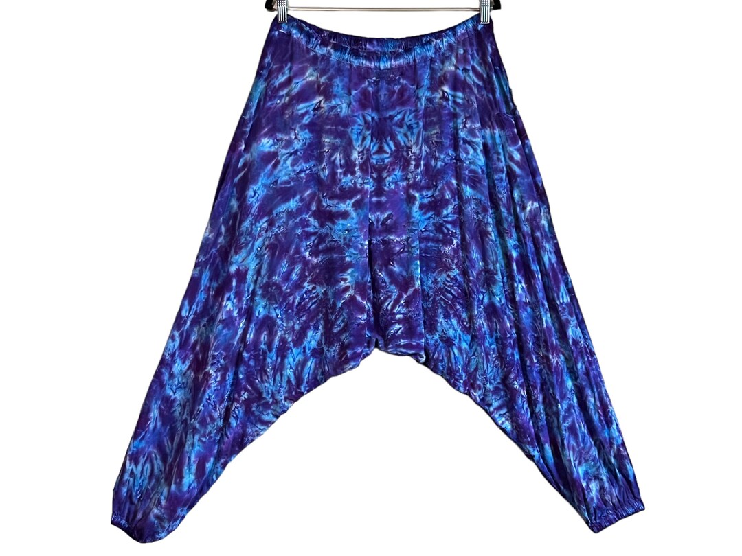 Tie Dye Harem Pants Gemmy Blue Purple Blotter Scrunch Genie Pants Adult ...