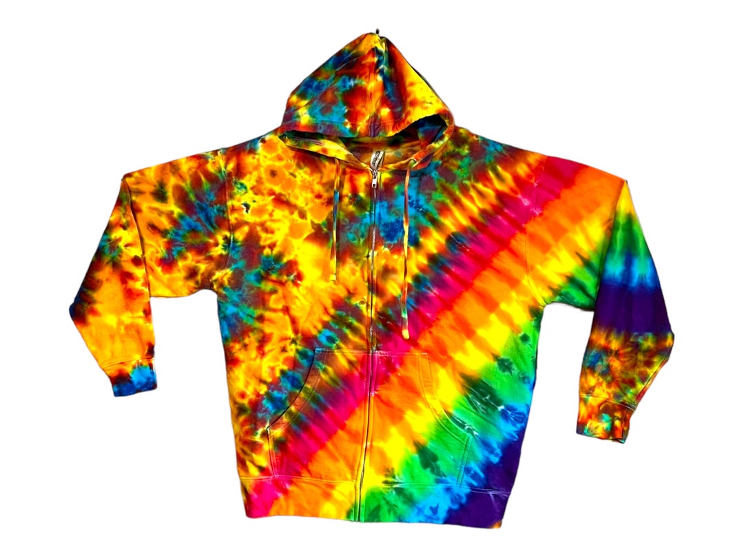 Tie Dye Zip Hoodie Psychedelic Rainbow Pinwheel Dna Blotter Handmade