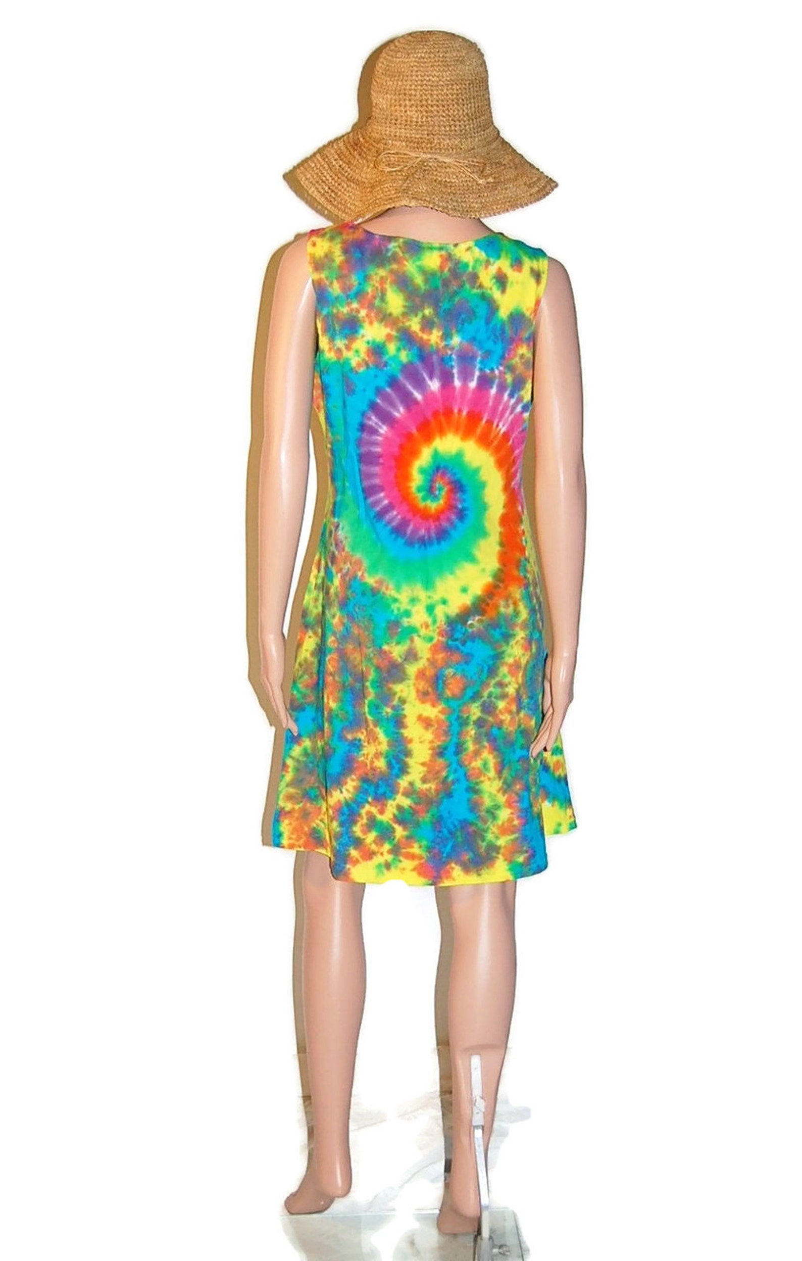 TIE DYE Mini Dress Neon Rainbow Spiral Blotter Psychedelic Tye Dye ...