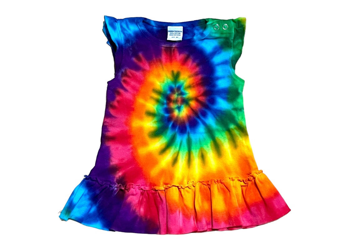 TIE DYE Baby Dress Rainbow Pinwheel Spiral Swirl Girls Ruffle Dress ...