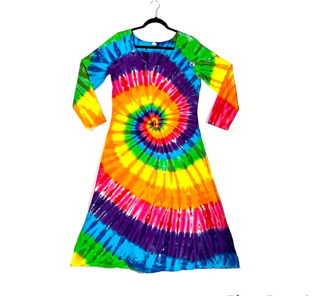 Tie Dye Dress Womens Large Ready To Ship Rainbow Pinwheel Spiral Swirl