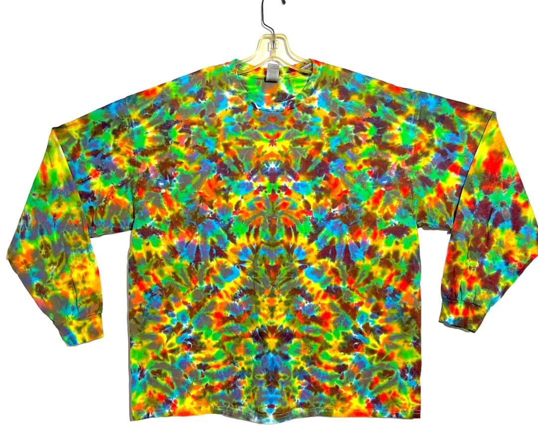 Tie Dye Shirt Psychedelic Long Sleeve Rainbow Pinwheel Blotter Scrunch ...