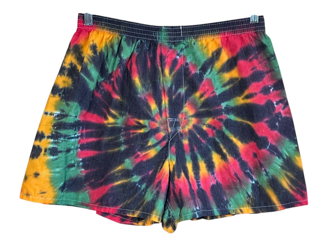 Tie Dye Boxer Shorts | Red Gold Green Rasta Spiral | Men's Underwear ...
