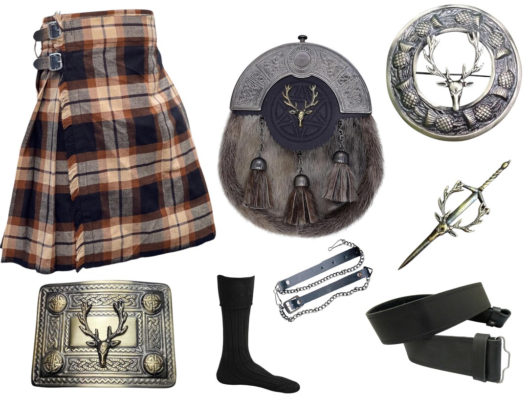 Men's Scottish 8 Pieces Antique Kilt Set Traditional Kilt Outfit ...