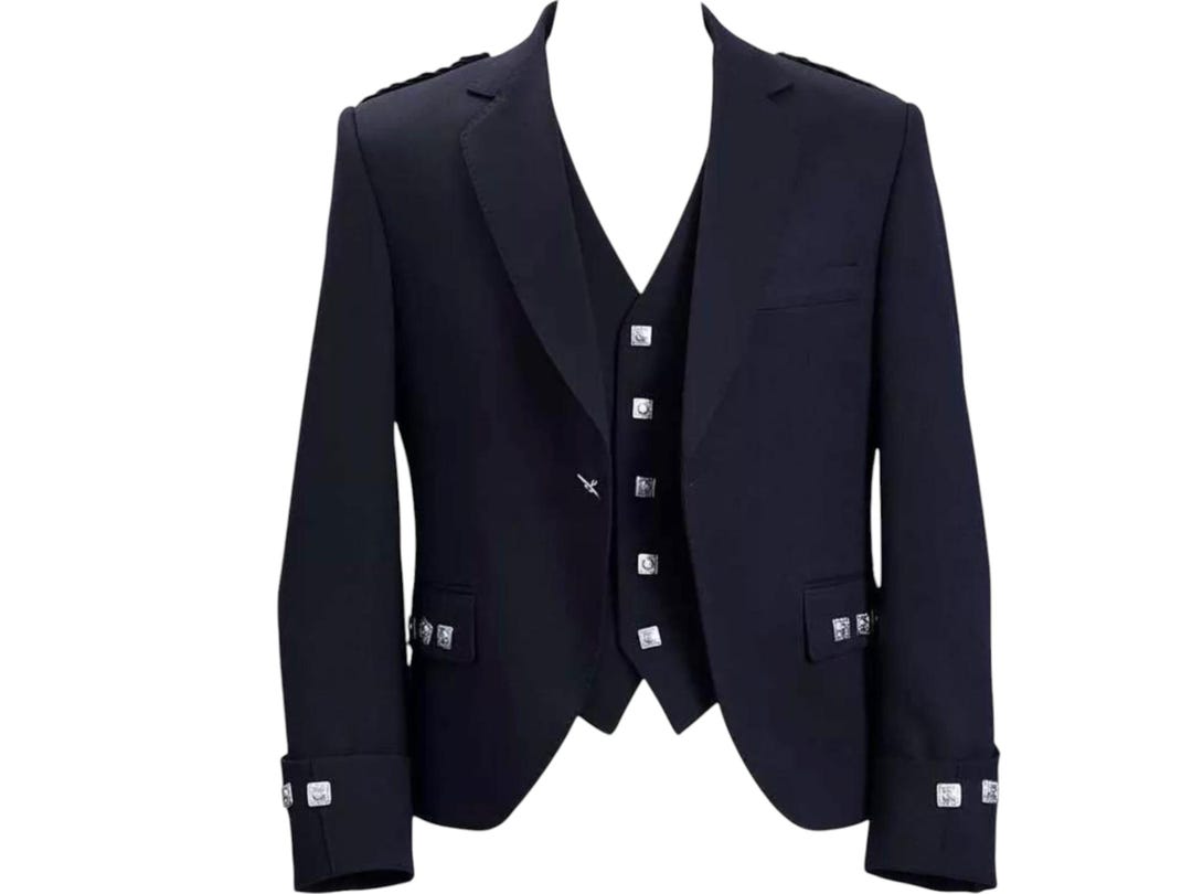 Men's Scottish Black Wool Argyle Style Kilt Jacket & Five Button ...