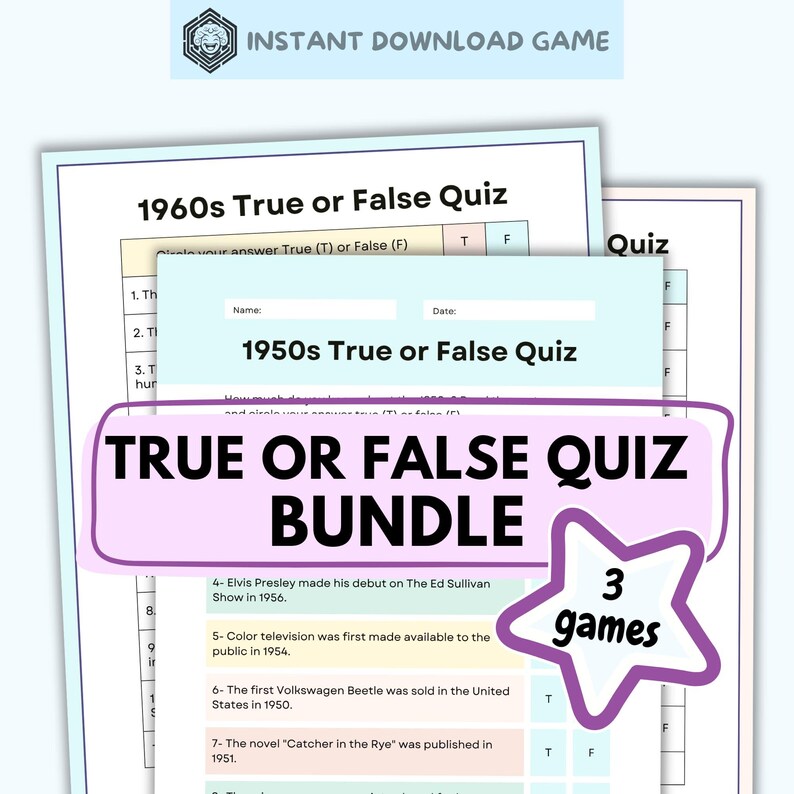 True or False Quiz Game Bundle for Seniors - 1950s, 1960s, 1970s ...