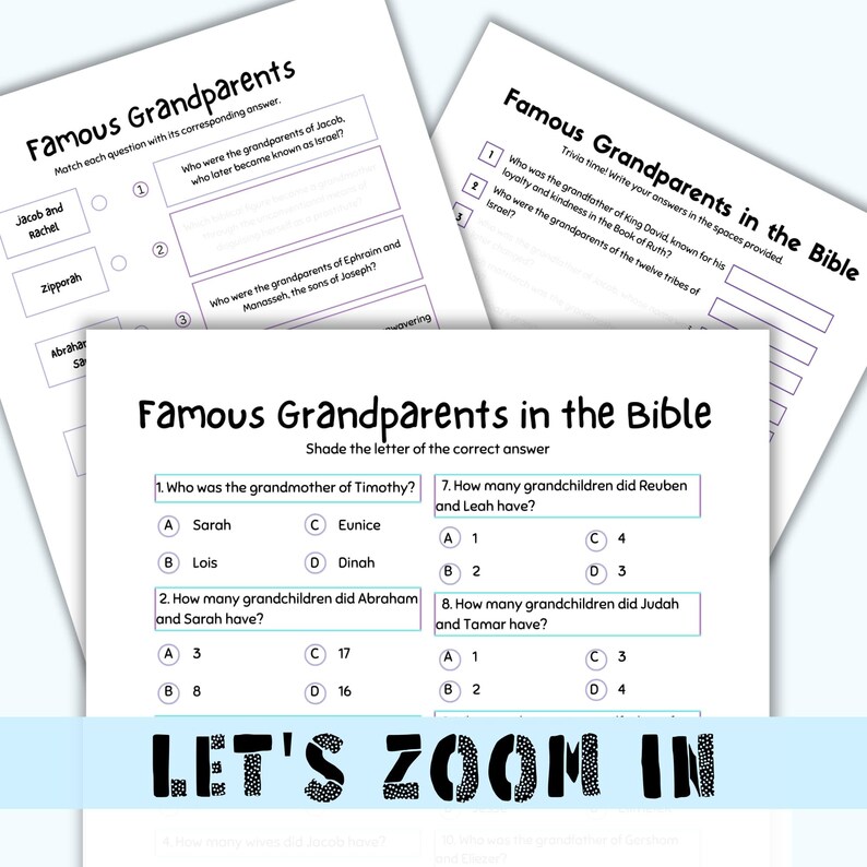 Bible Trivia Game Bundle, Bible Characters, Large Print Senior Activity ...