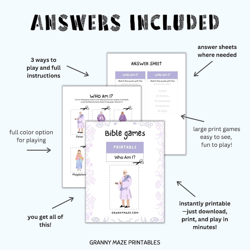 Who Am I Bible Game, Printable Bible Trivia for Seniors, Large-print ...