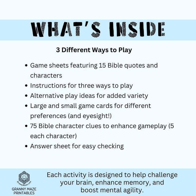 Who Am I Bible Game, Printable Bible Trivia for Seniors, Large-print ...