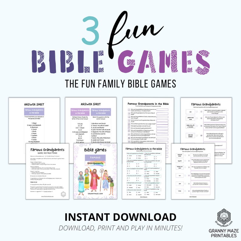 Bible Trivia Game Bundle, Bible Characters, Large Print Senior Activity ...