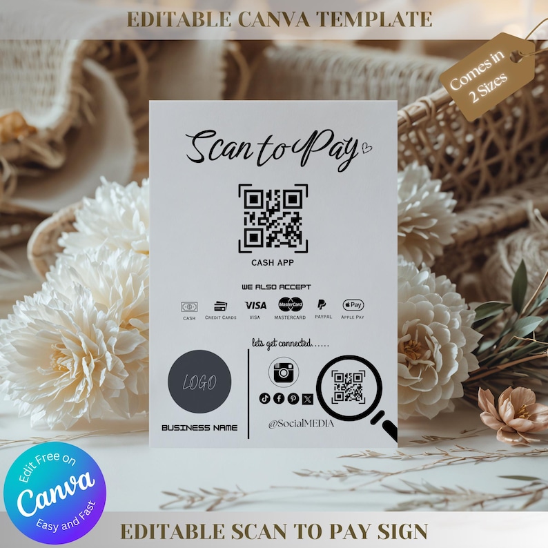 Minimalist Scan to Pay Sign for Business | Editable Payment Sign ...