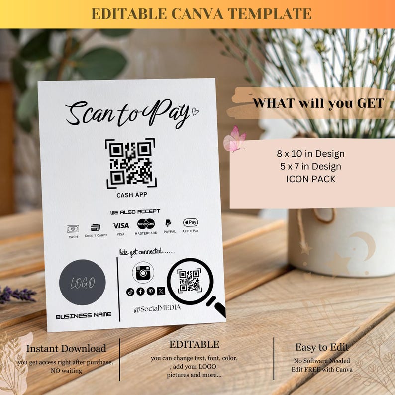 Minimalist Scan to Pay Sign for Business | Editable Payment Sign ...