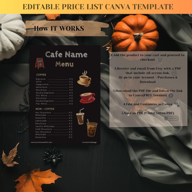 Editable Cafe Menu Template Canva Chalkboard Coffee Shop Price List ...