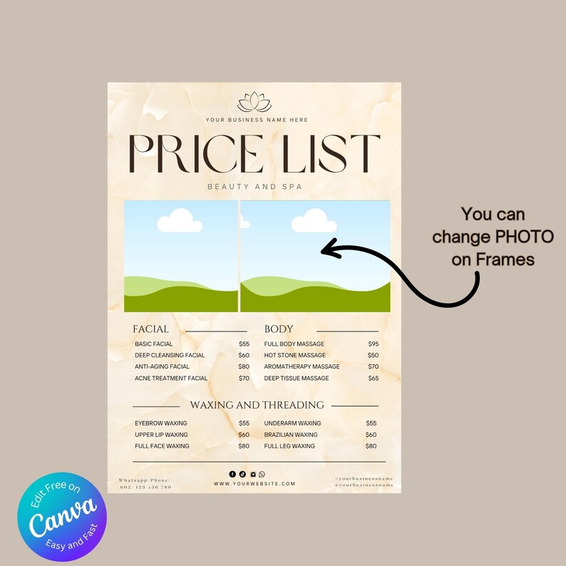 Editable Spa Price List Template, Salon Pricing, QR Code Payment Sign ...