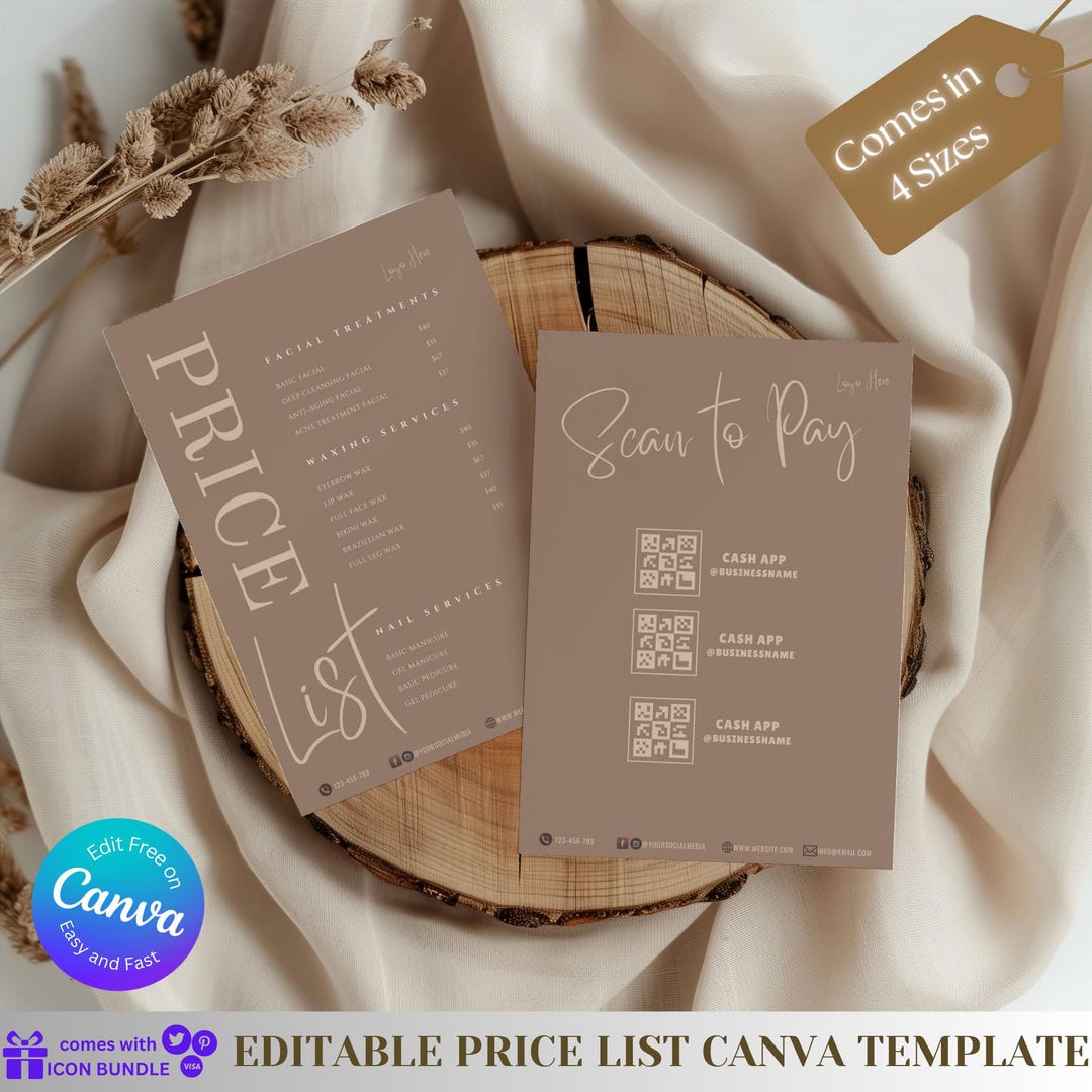 Editable Beauty Salon Price List Minimalist Spa Menu Template Canva ...