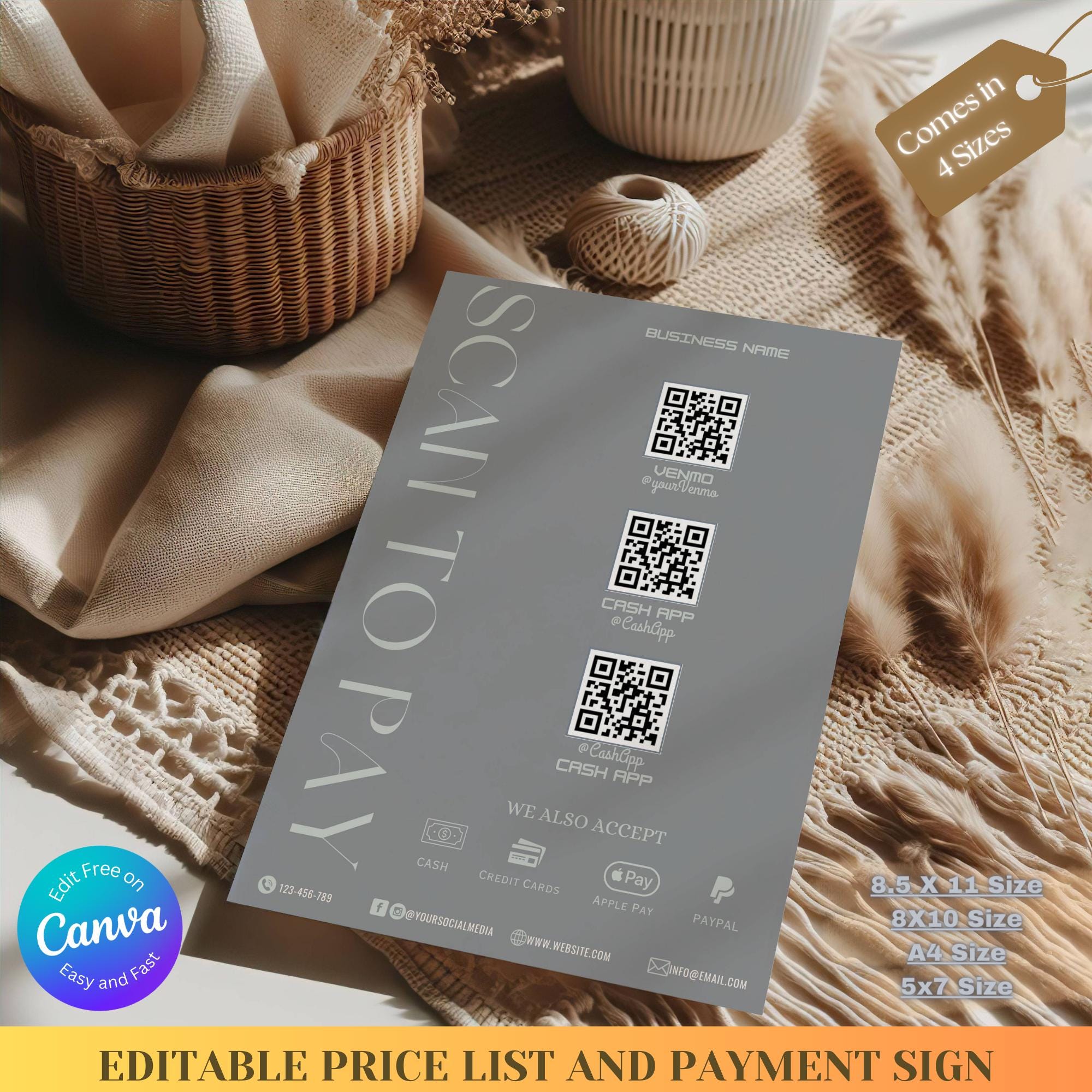 Minimalist Aesthetic Price List With Scan to Pay Template | Canva ...