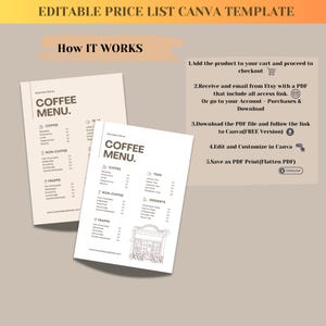 Coffee Shop Menu Template Editable Canva Cafe Price List & Printable ...