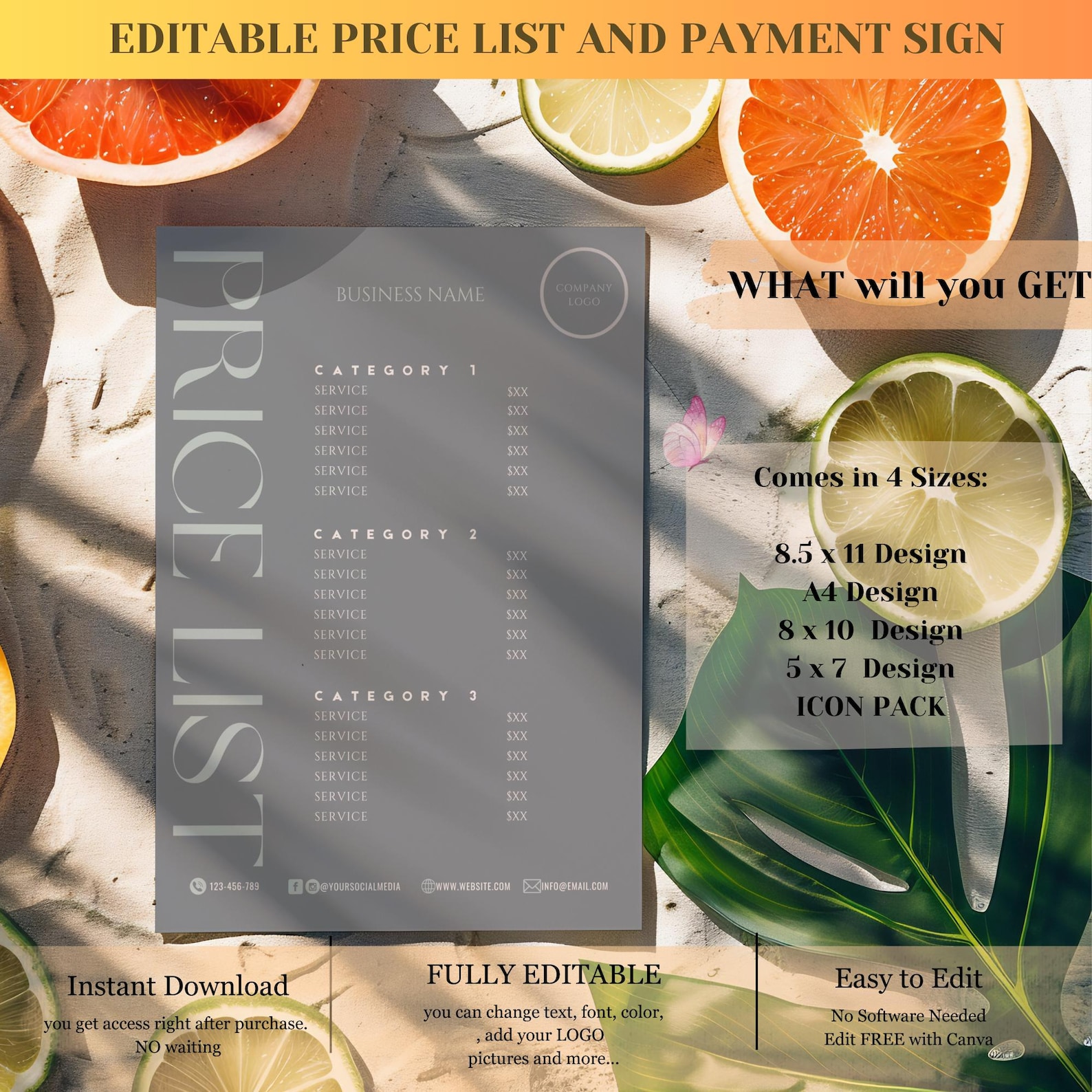 Minimalist Aesthetic Price List With Scan to Pay Template | Canva ...
