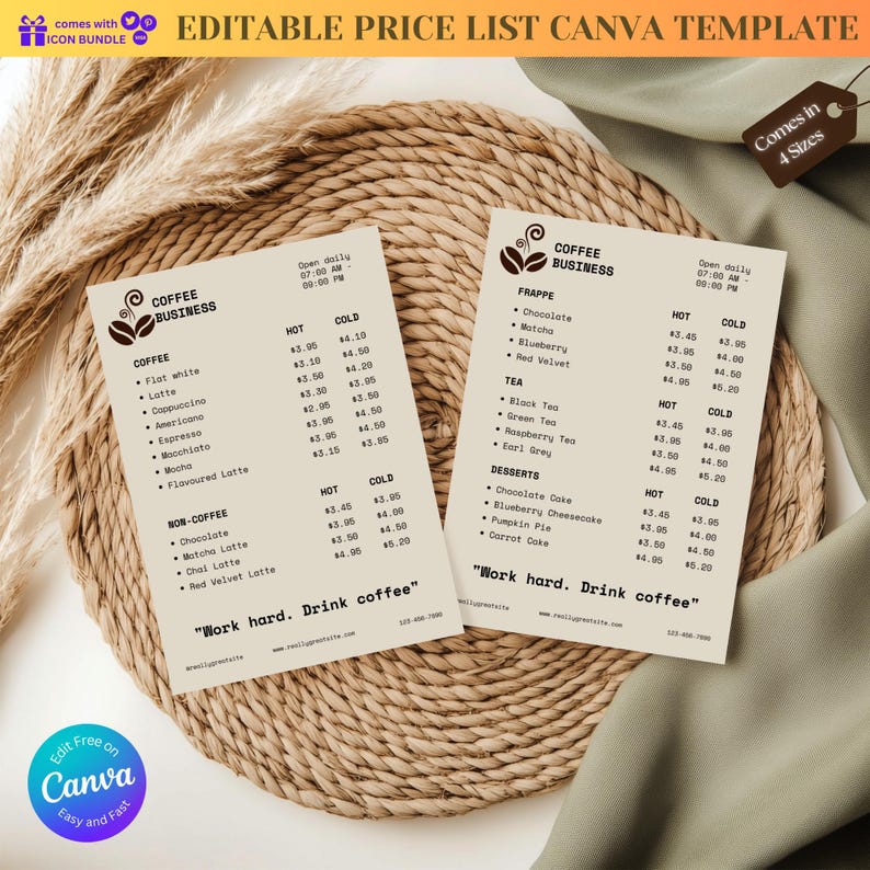 Printable Cafe Menu Board Template | Coffee Shop Price List (canva ...