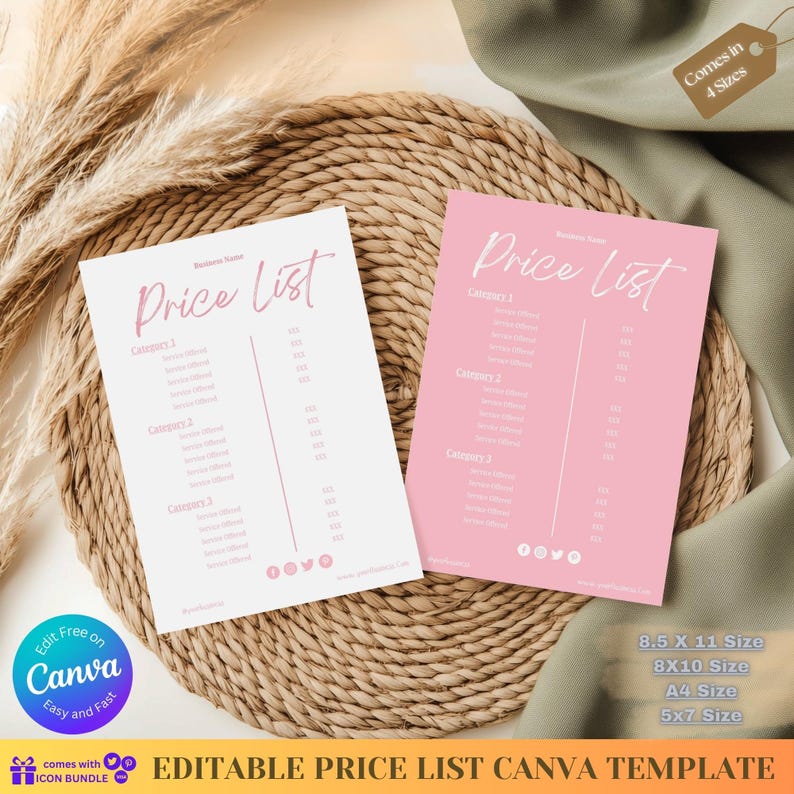Cute Pink Minimalist Price List Template, Printable Beauty Salon Price ...