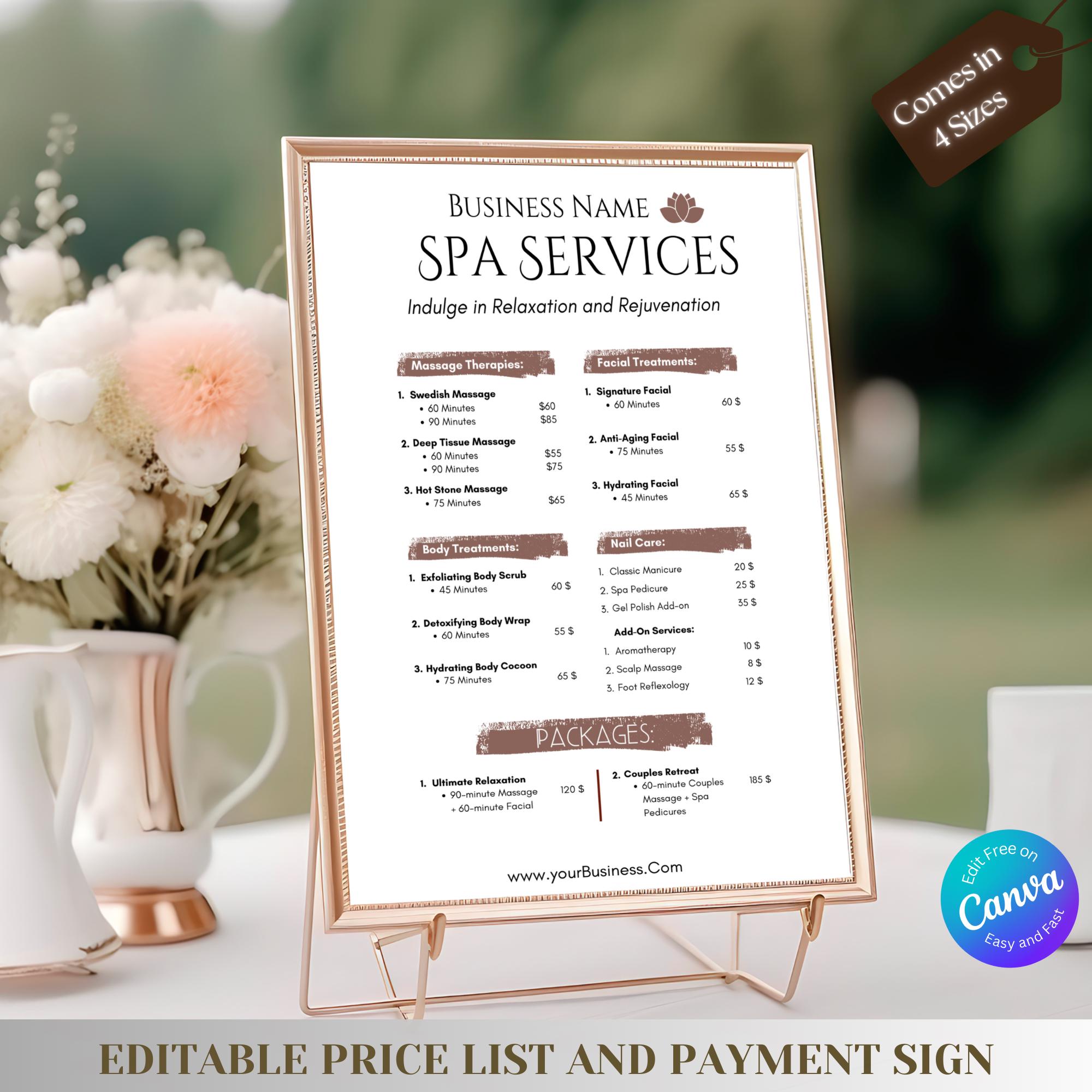 Salon Price List Template | Beauty Menu, Scan to Pay (canva Editable, 4 ...