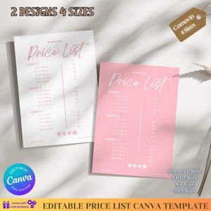 Cute Pink Minimalist Price List Template, Printable Beauty Salon Price ...