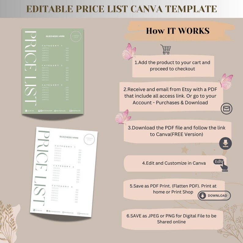 Salon Price List Template: Modern Minimalist Design (canva Editable ...