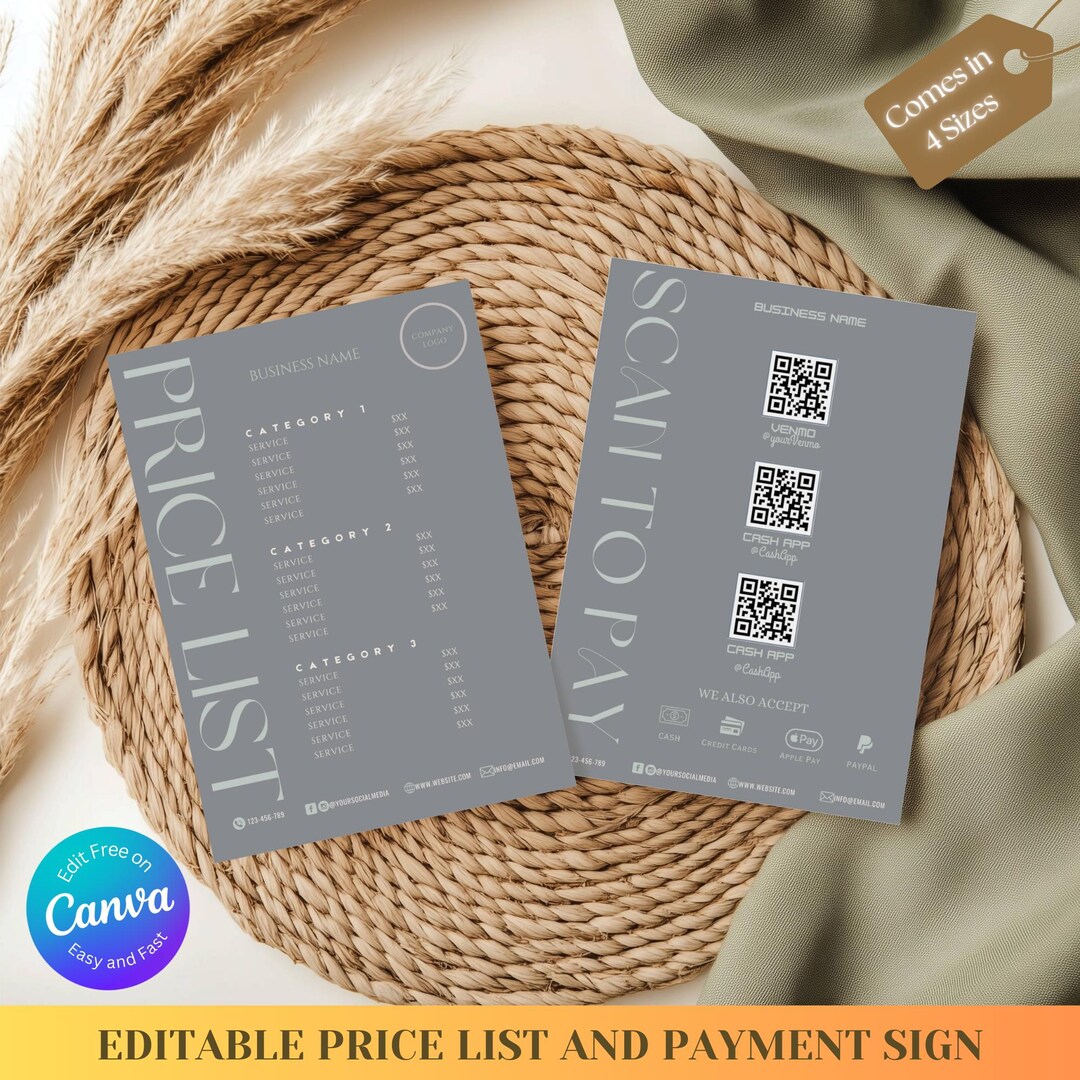 Minimalist Aesthetic Price List With Scan to Pay Template | Canva ...
