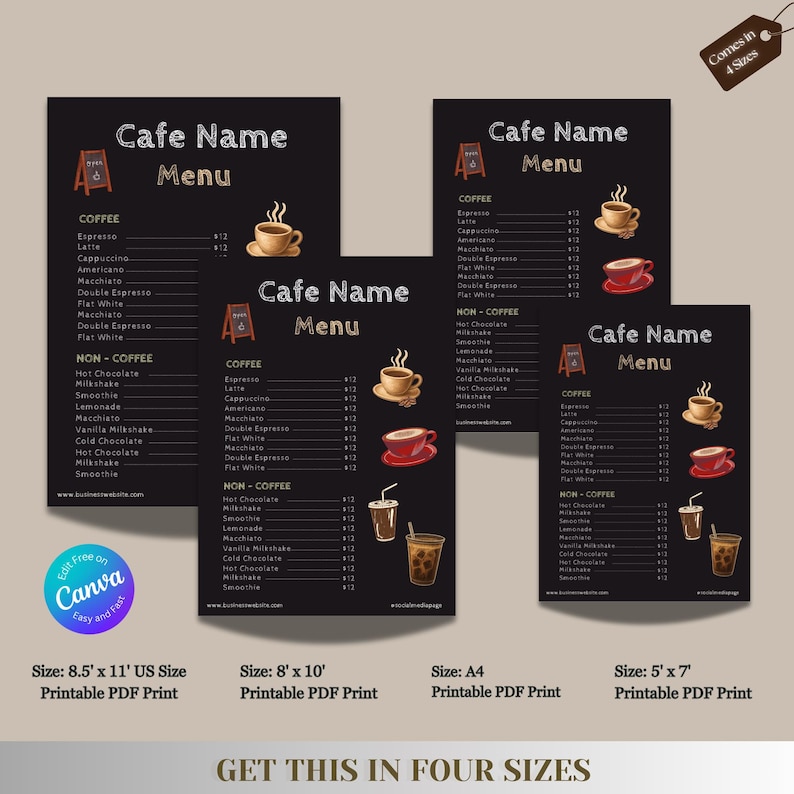 Editable Cafe Menu Template Canva Chalkboard Coffee Shop Price List ...