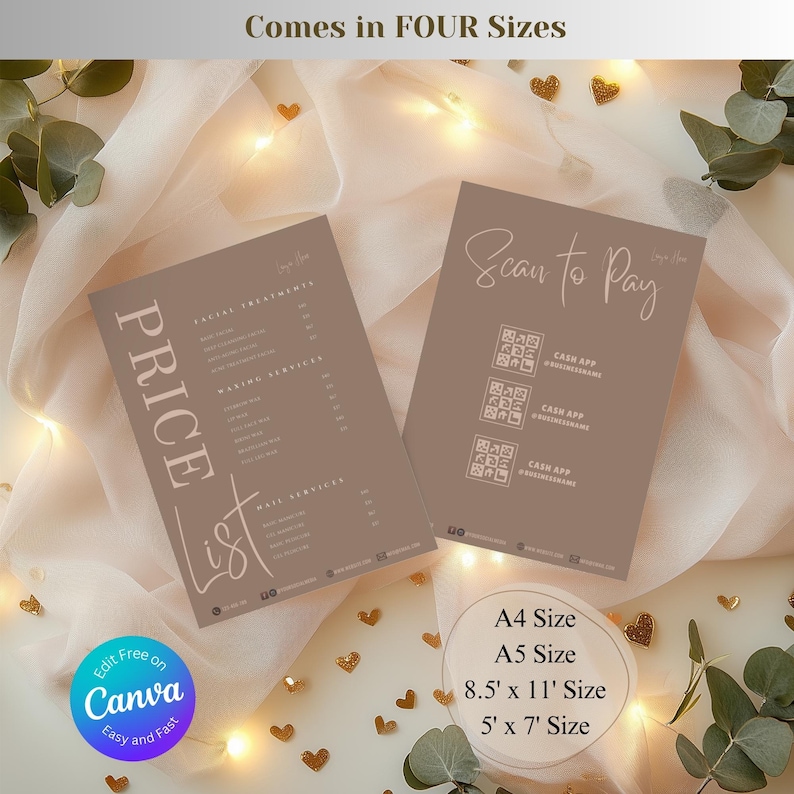 Editable Beauty Salon Price List Minimalist Spa Menu Template Canva ...