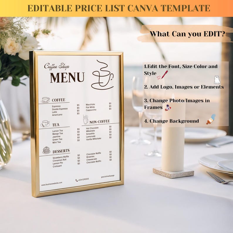 Editable Coffee Menu Café Price List Template Digital Download for ...