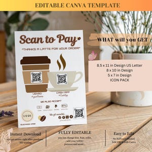 Coffee Shop QR Payment Sign Scan to Pay Template Editable Payment ...